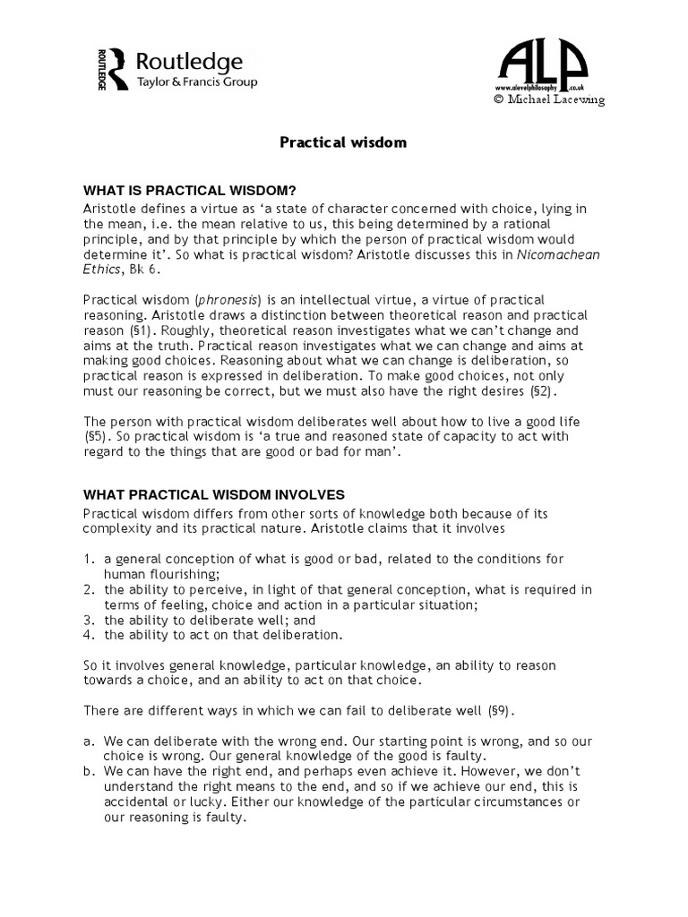 Aristotle's Practical Wisdom Explained | PDF | Wisdom | Reason