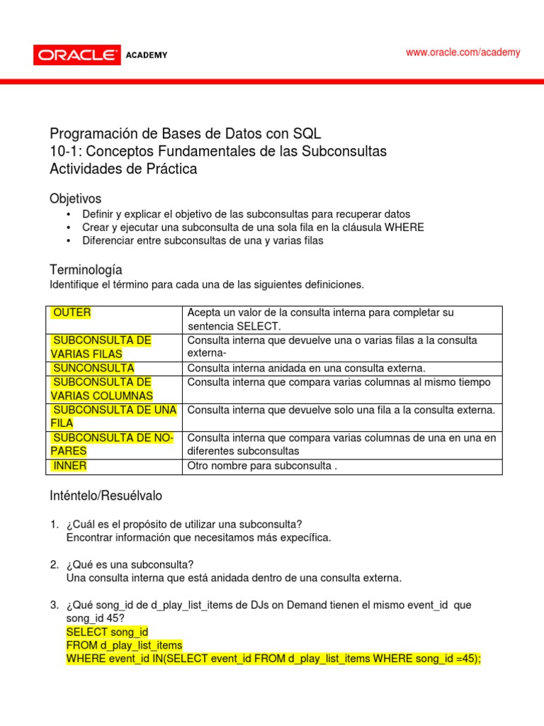 DP 10 1 Practice Esp | PDF | SQL | Informática