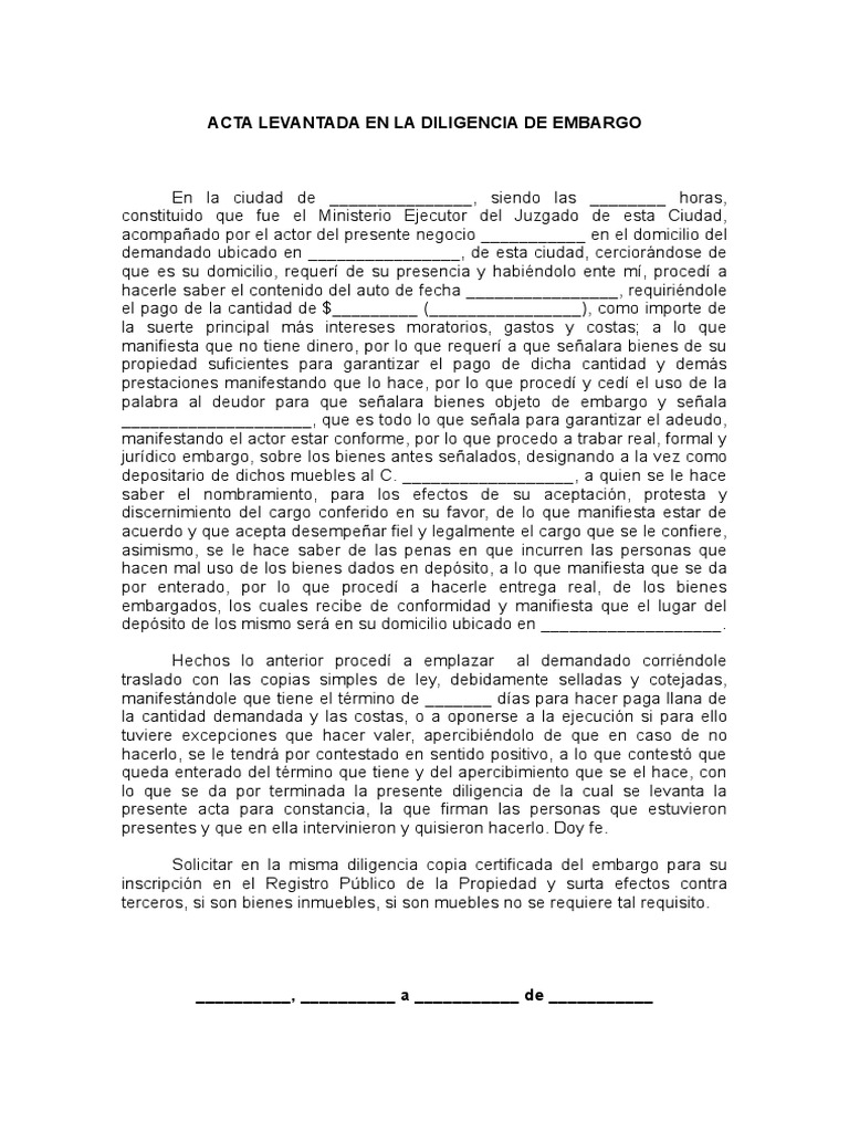 Acta Levantada en La Diligencia de Embargo | PDF | Pagos ...