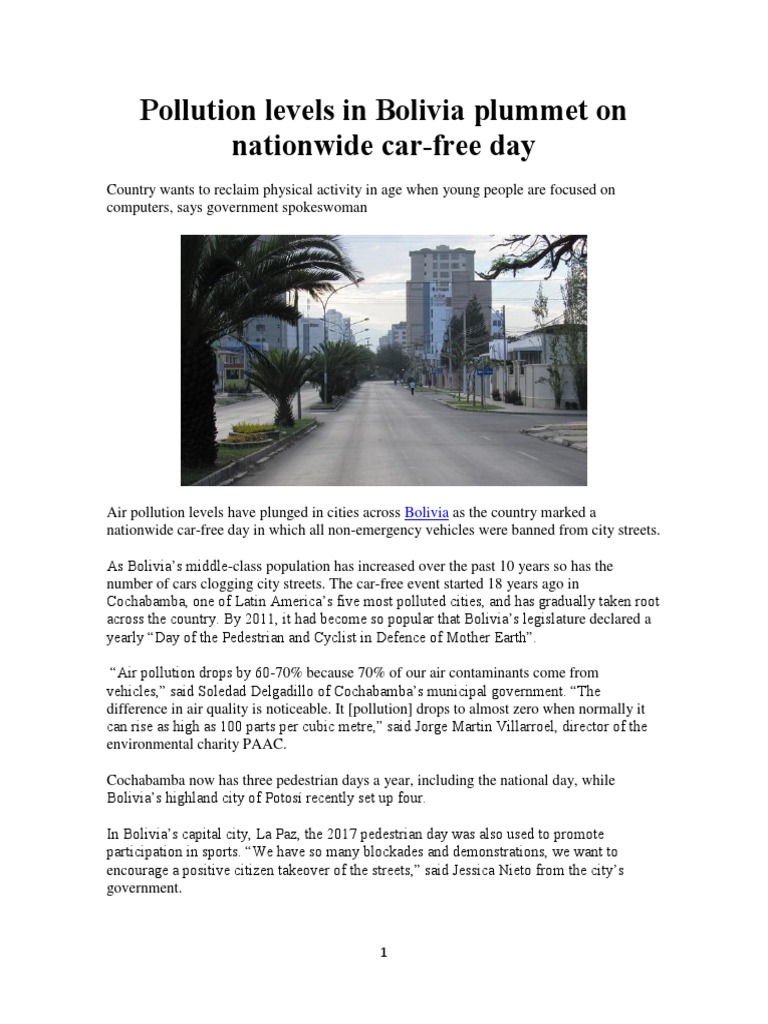 Pollution Levels in Bolivia Plummet On Nationwide Car | PDF | Bolivia ...
