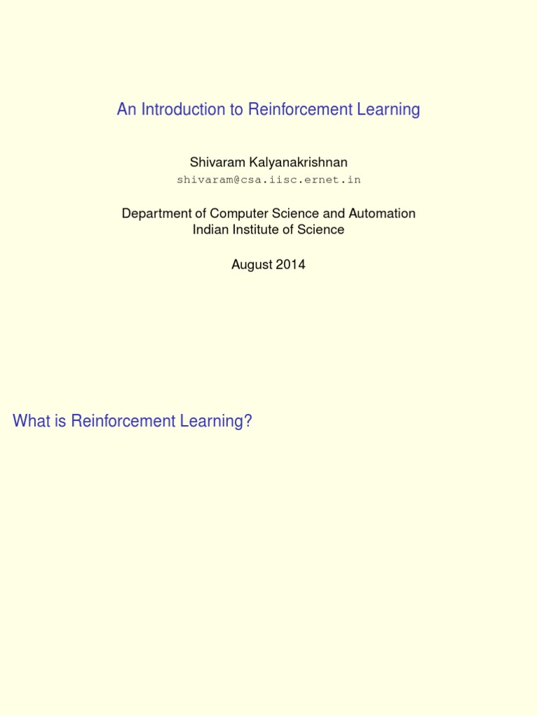 An Introduction To Reinforcement Learning | PDF | Pi | Mathematical ...