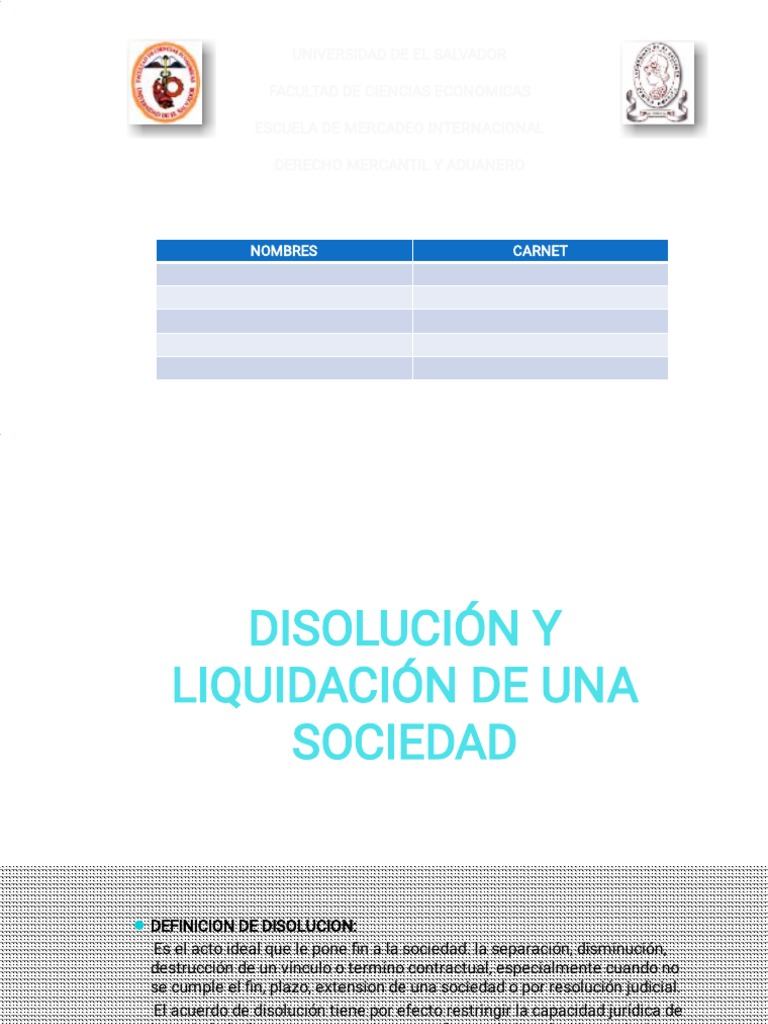 Disolucion y Liquidacion de Sociedades Equipo 10 | PDF | Sociedad de responsabilidad limitada ...