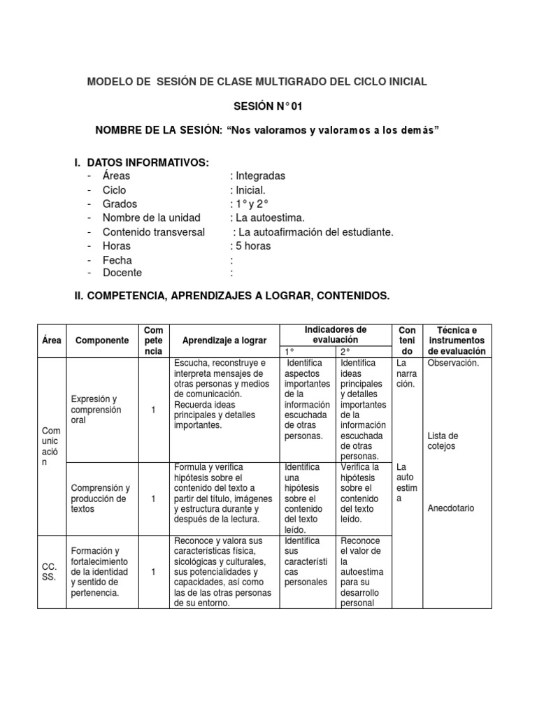 SESIÓN aprendizaje multigrado | Lectura (proceso) | Evaluación