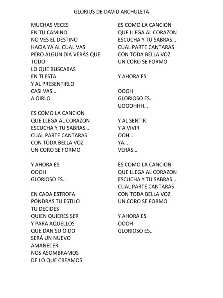 Glorioso Letra de David Archuleta | PDF | Entretenimiento (general)
