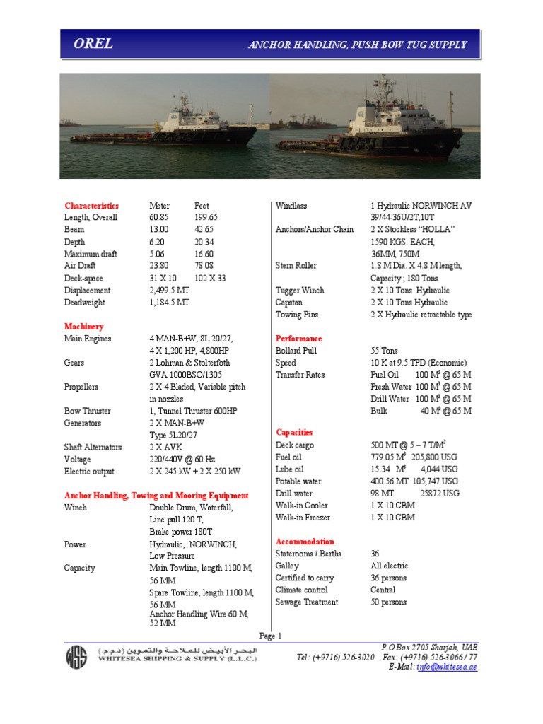 Specifications and Capabilities of the Anchor Handling, Push Bow Tug ...