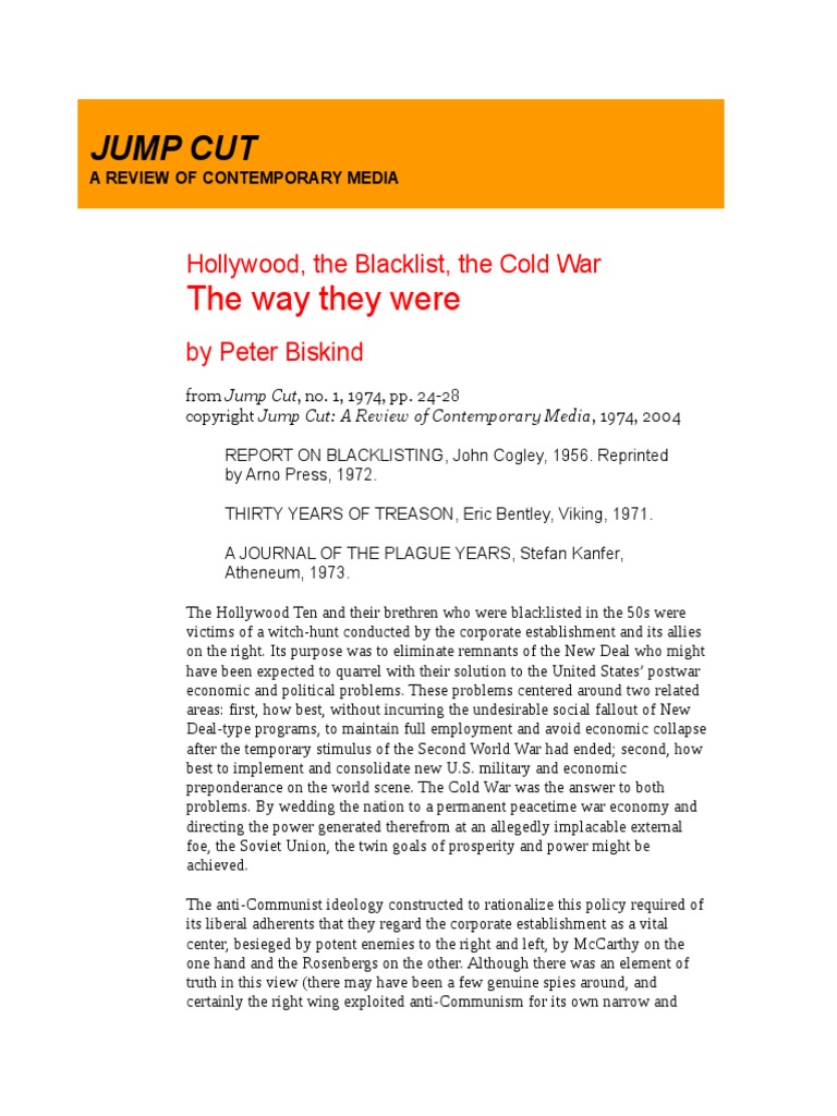 Hollywood, The Blacklist, The Cold War | PDF | Mc Carthyism | Anti ...