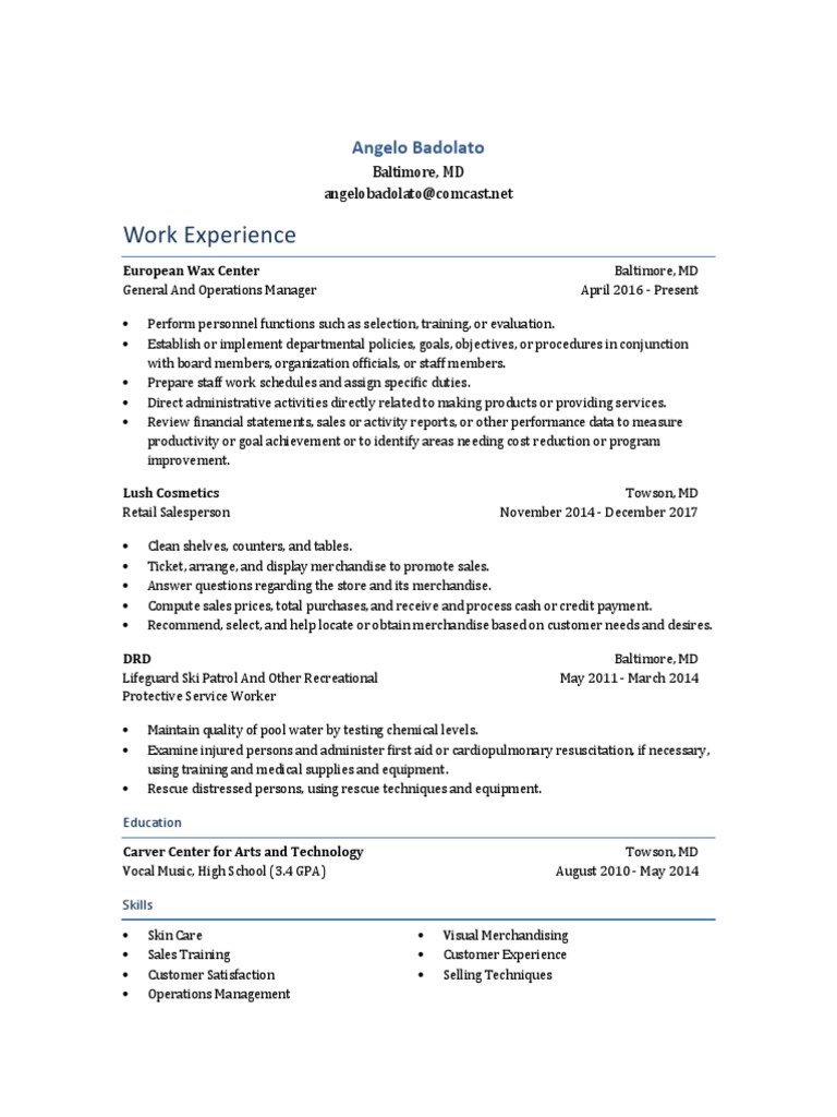 Angelo Badolato Resume | PDF | Operations Management | Sales
