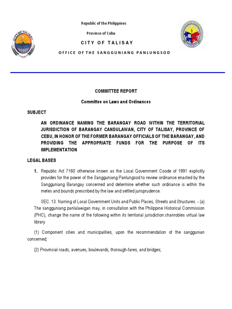 Committee Report Barangay Road | PDF | Constitutional Law | Common Law