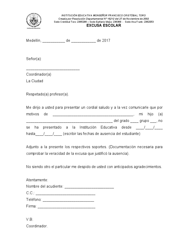 Cómo redactar una excusa escolar | PDF | Crecimiento personal y ...