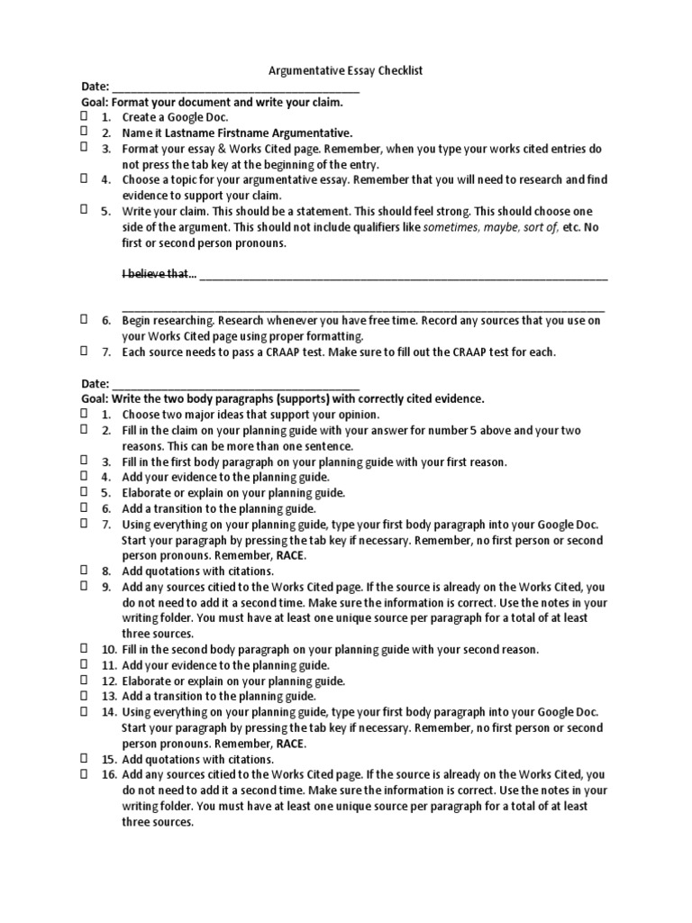 Argumentative Essay Schedule | PDF | Citation | Paragraph