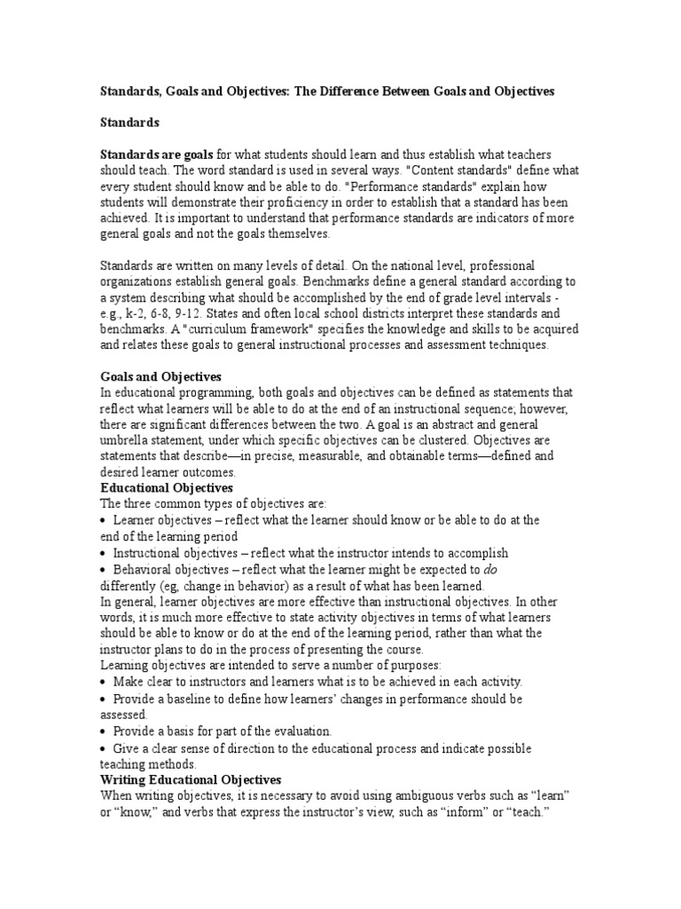 Standards Goals Objectives | PDF | Goal | Change