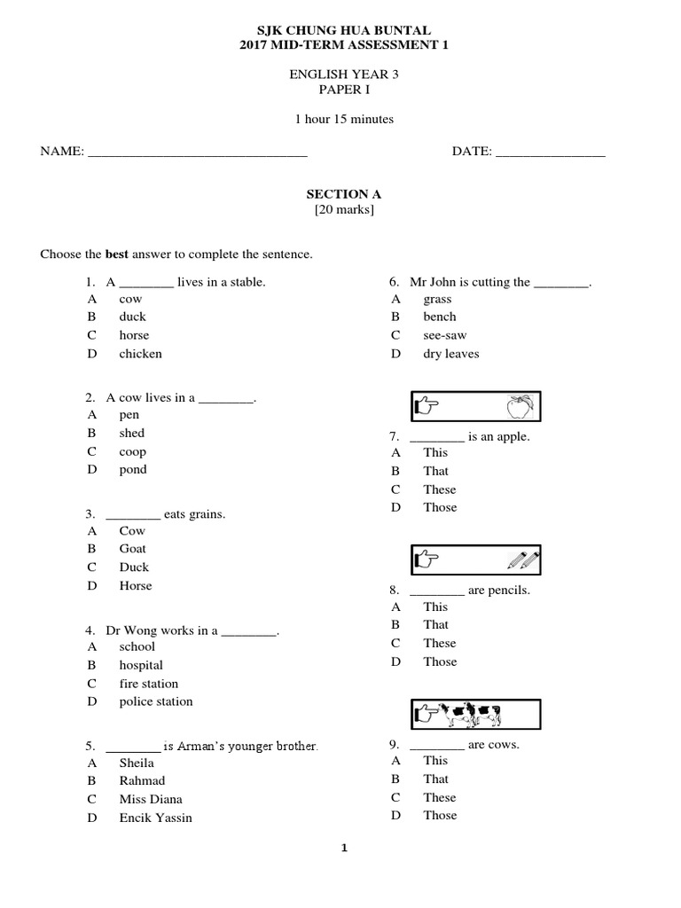 Year 3 English Paper 1 SJKC