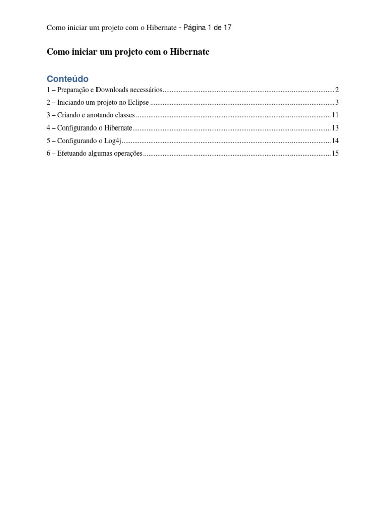 Tutorial Como Iniciar Um Projeto Com O Hibernate Pdf Modelo Relacional Classe