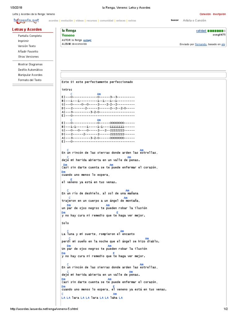 La Renga, Veneno - Letra y Acordes | PDF | Ocio