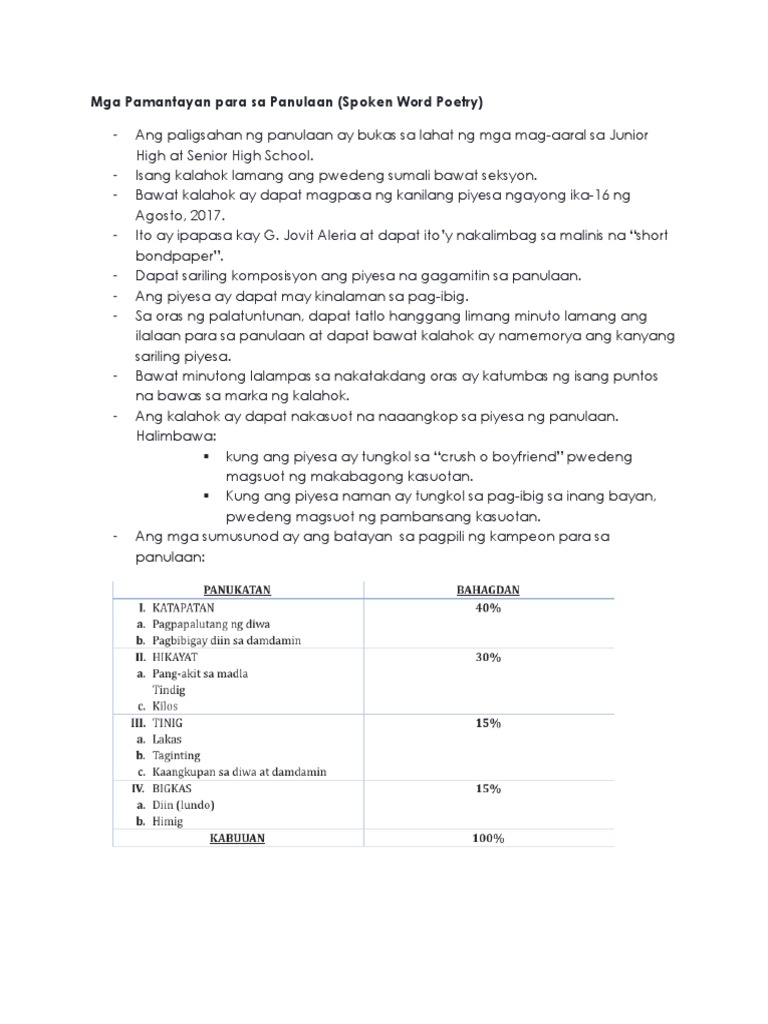 Mga Pamantayan para Sa Panulaan | PDF
