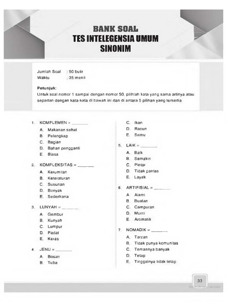 Soal CPNS Sinonim Dan Pembahasannya PDF | PDF