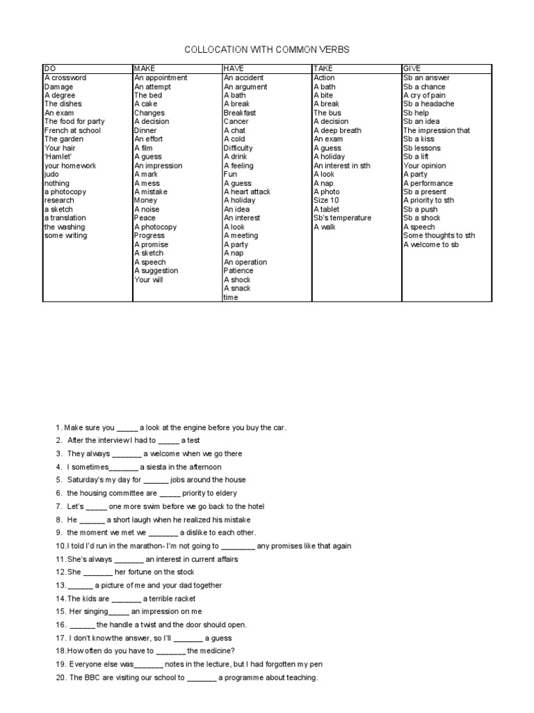 Collocation With Common Verbs | PDF