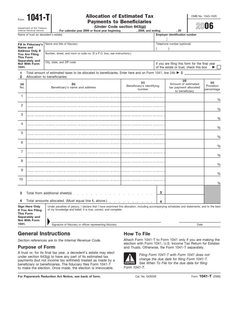 F 1041 T | PDF | Trust Law | Withholding Tax