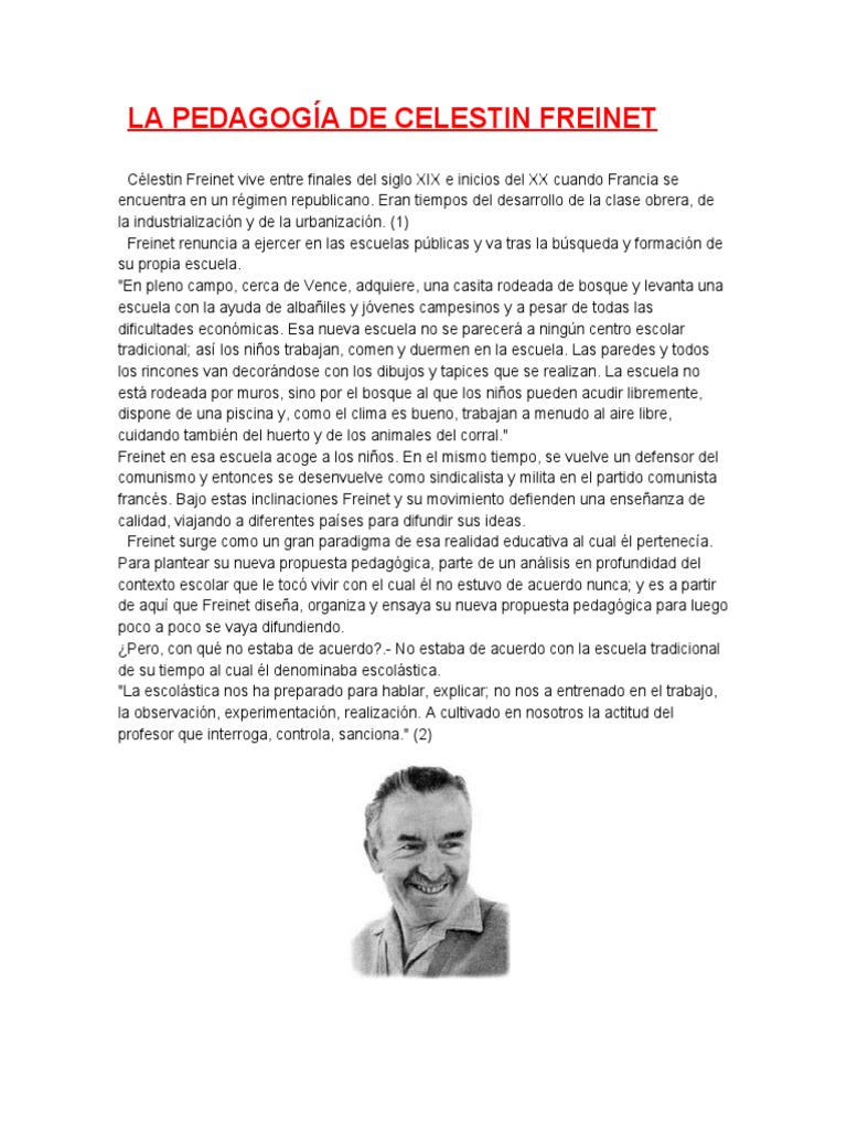 Pedagogía Freinet: Enfoque y Aportes | PDF | Maestros | Pedagogía