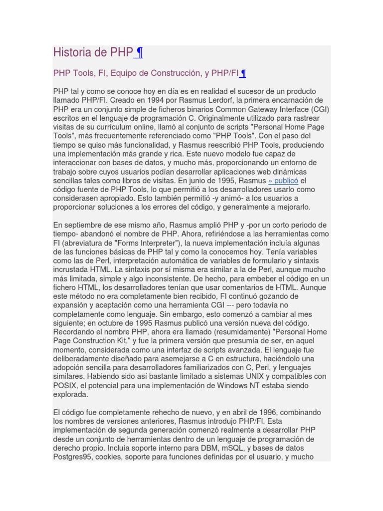 Historia de PHP | PDF | Php | Ingeniería de software