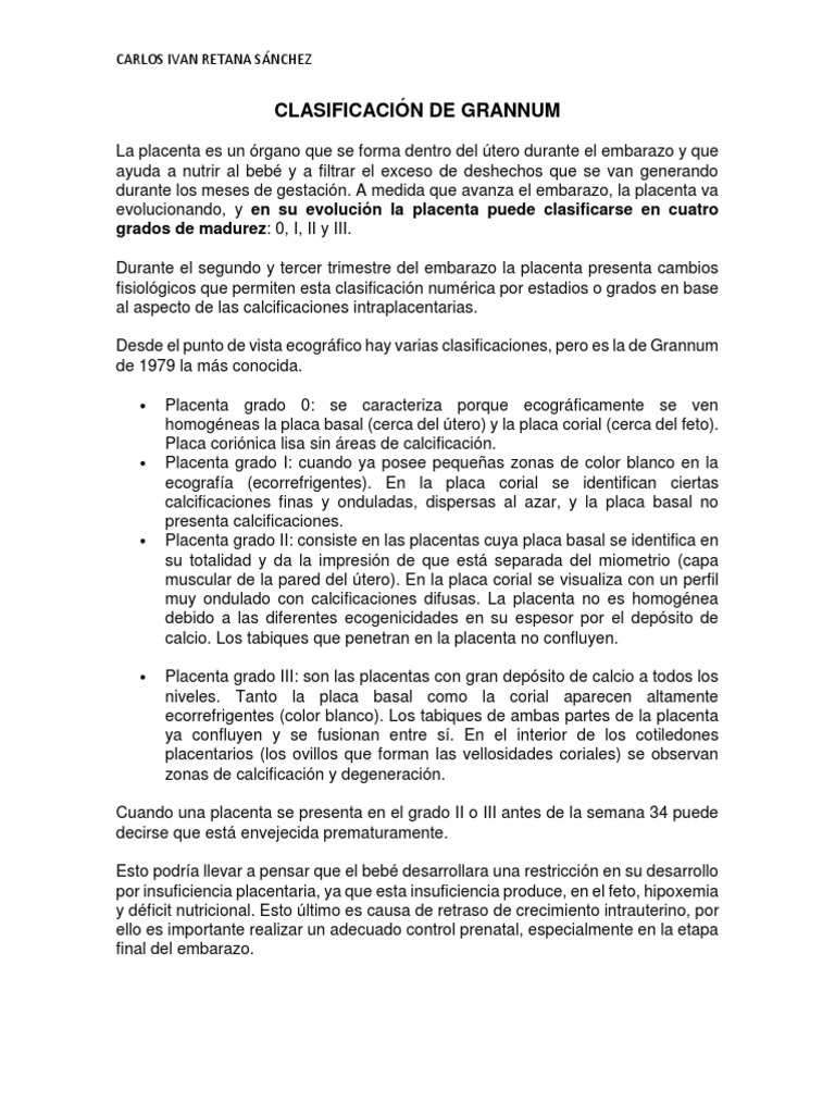 Clasificación de Grannum de la Placenta | PDF | Placenta | El embarazo
