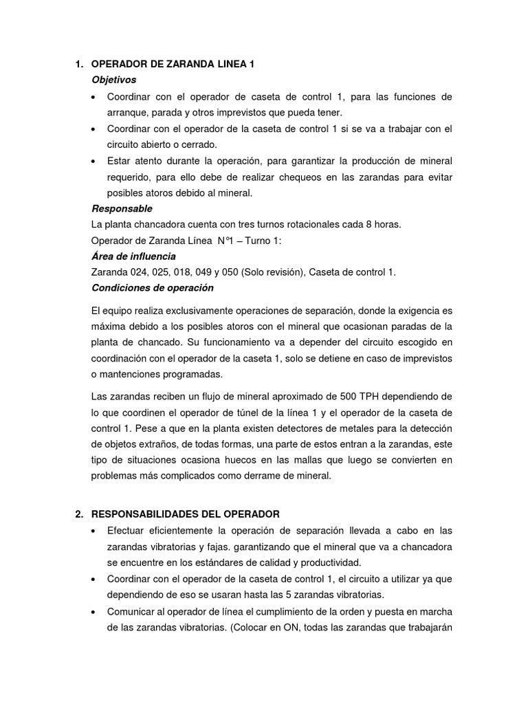 Operador de Zaranda Linea 1 | PDF | Naturaleza