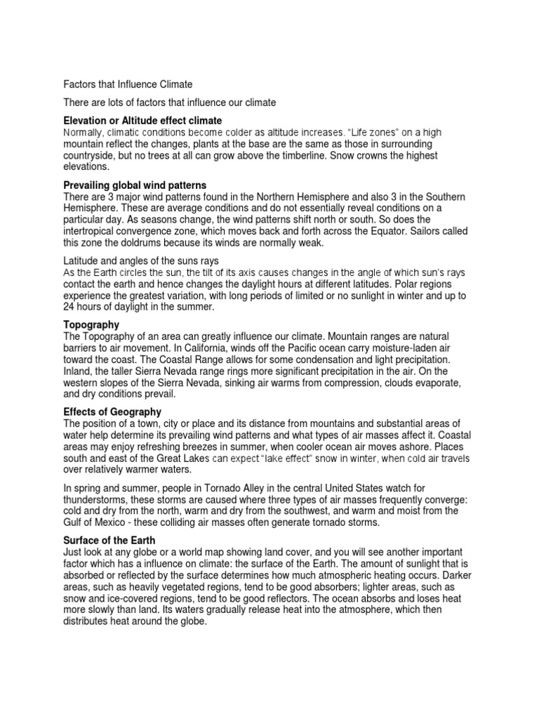 Key Factors Influencing Climate | PDF | Earth | Climate