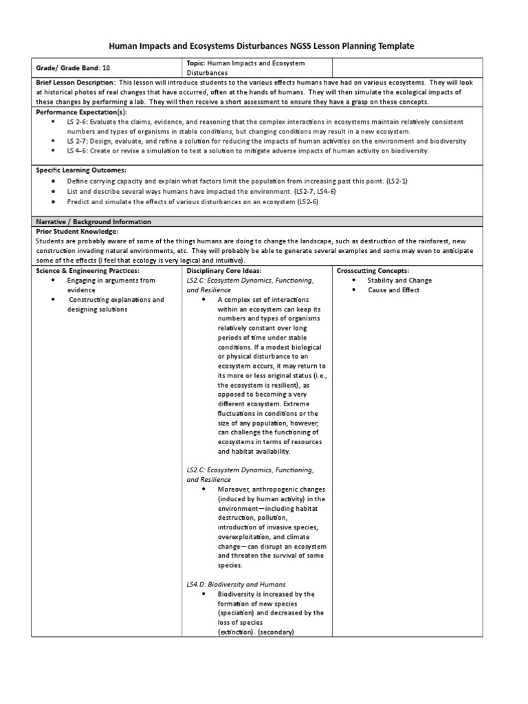 Human Impacts and Ecosystems Lesson Plan | Download Free PDF ...