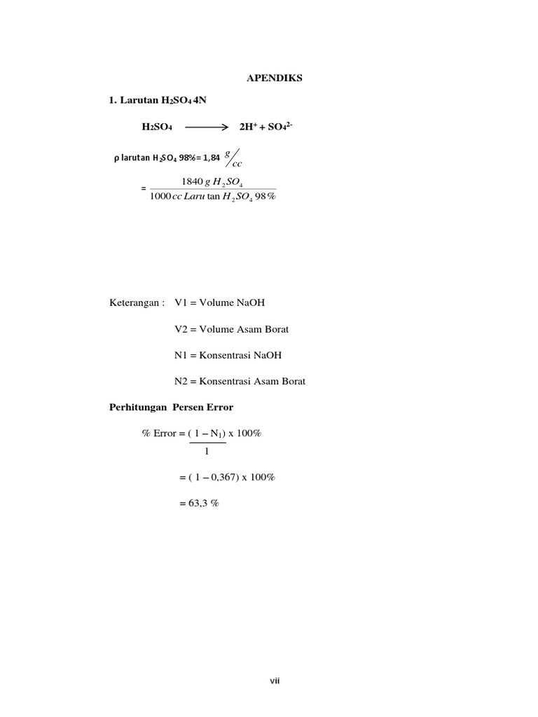 H2SO4 Solution and Error Calculation | PDF | Teaching Methods & Materials