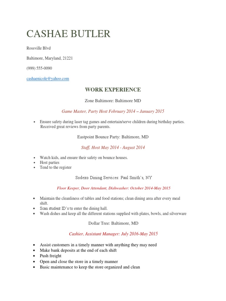 Butler Resume Final | PDF | Foods | Business