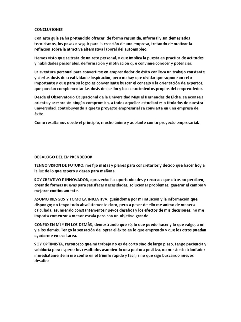 Conclusion Es | PDF | Iniciativa empresarial | Toma de decisiones