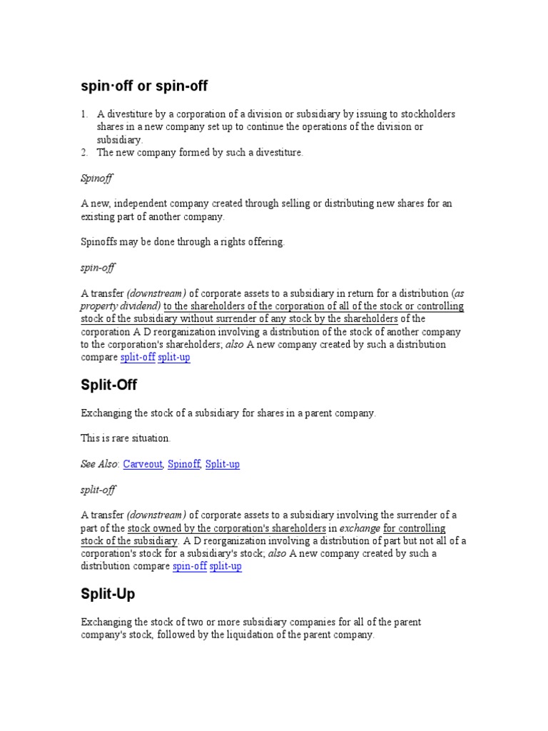 Spin-Offs vs. Split-Offs Explained | PDF | Corporate Action | Stocks