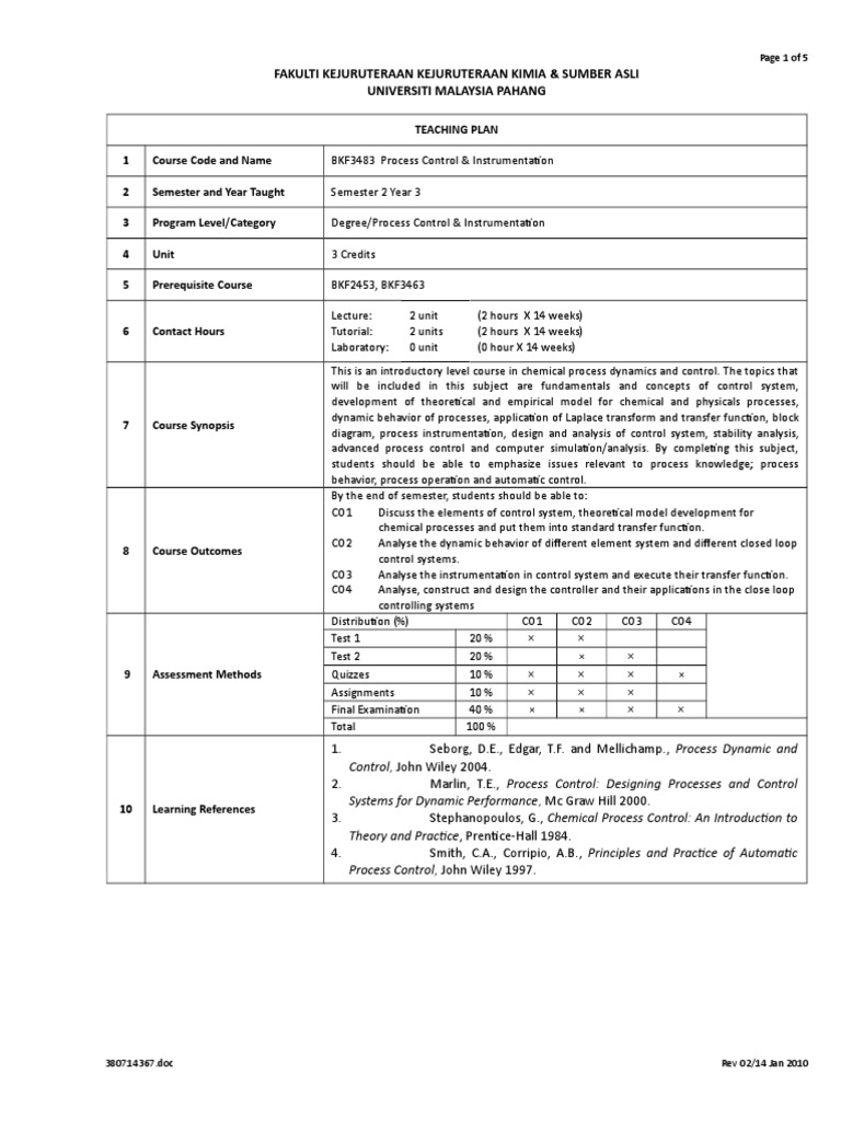 BKF3483 Process Control Instrumentation | PDF | Control Theory | Chemical Engineering