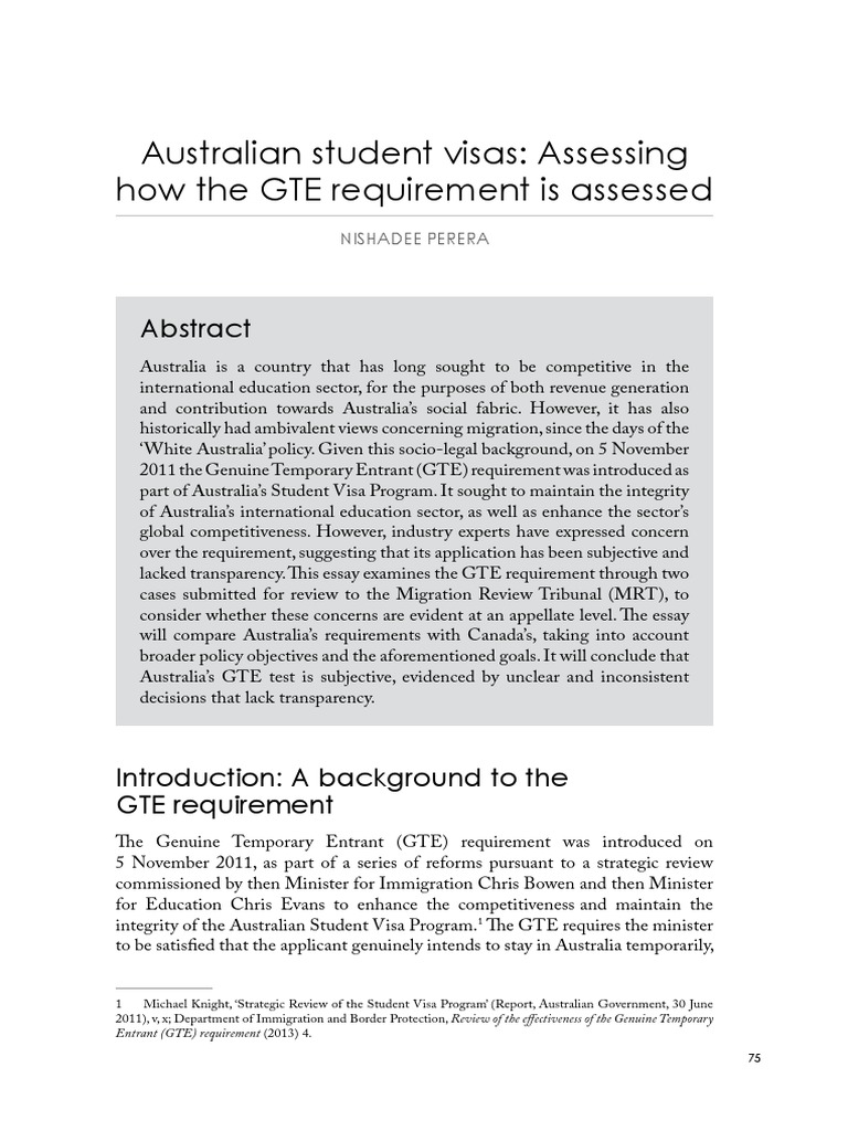 GTE Requirement Australia | Immigration | Australia