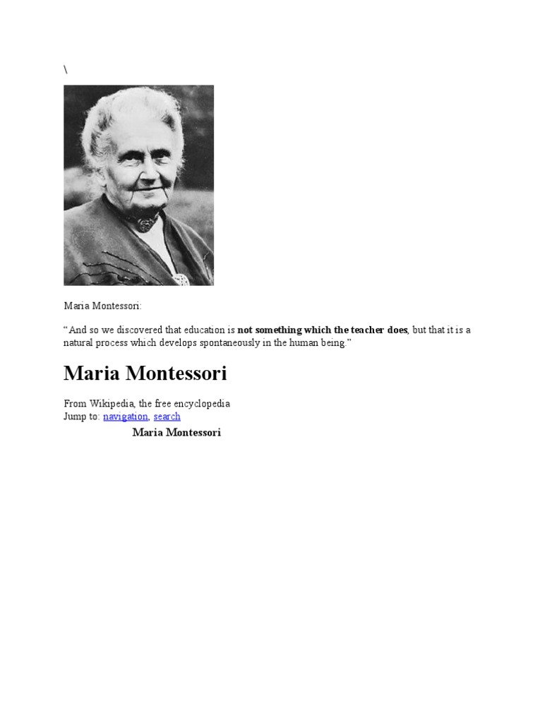 Maria Montessori: Pioneer of Education | PDF | Montessori Education ...