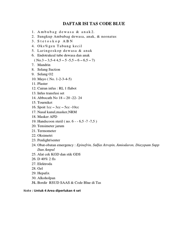 Daftar Isi Tas Code Blue | PDF
