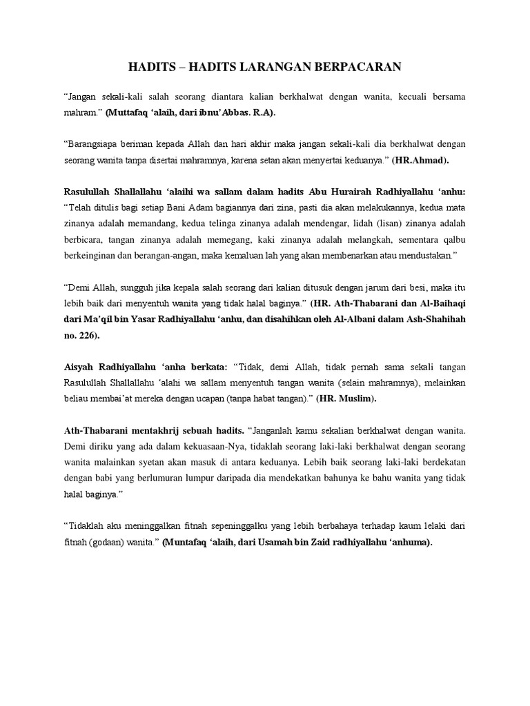 Hadits-Hadits Larangan Pacaran | PDF