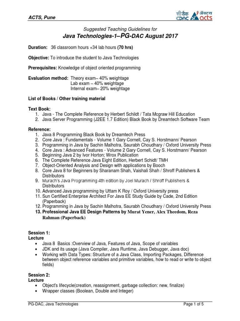 Cdac Javatechnologies I Corejava August 2017 Pdf Java Programming Language Class 