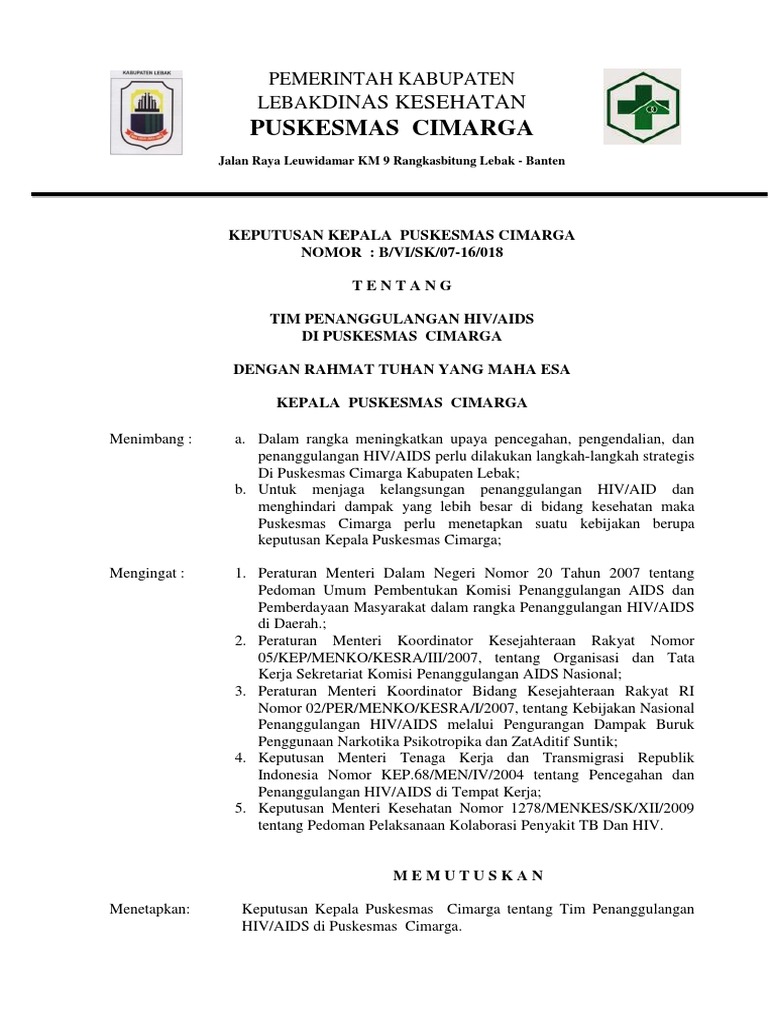 6.1.9.2 SK Tim Penanggulangan HIV | PDF | Pengembangan Diri