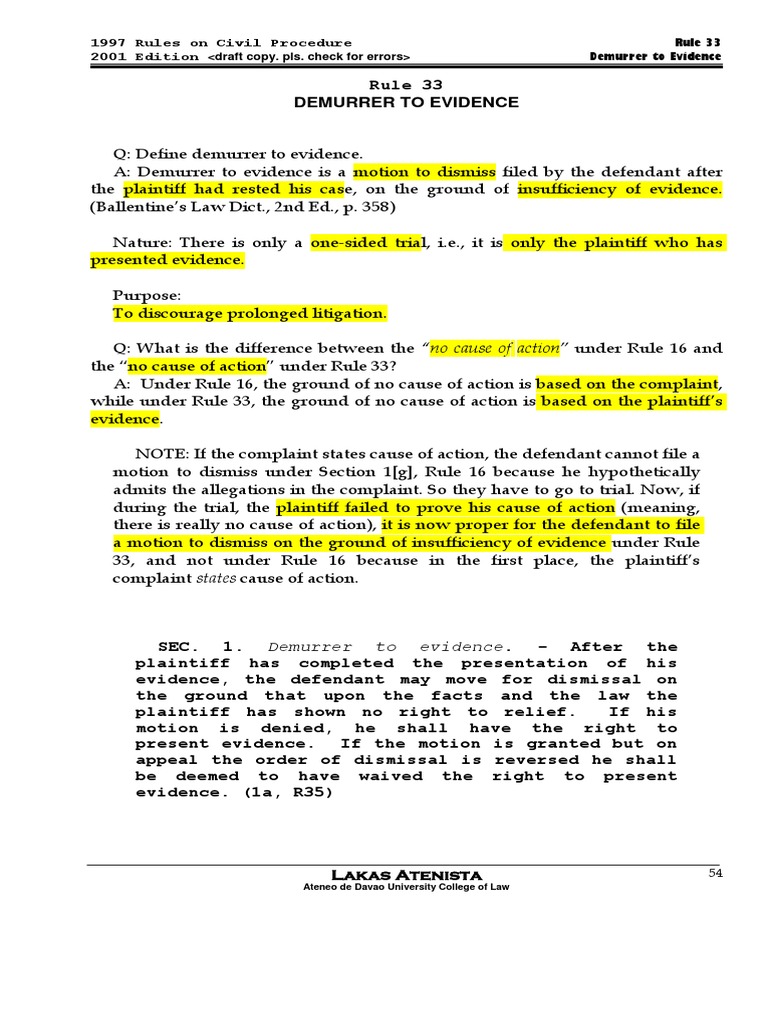 Rule 33 - Demurrer To Evidence | Download Free PDF | Demurrer | Pleading