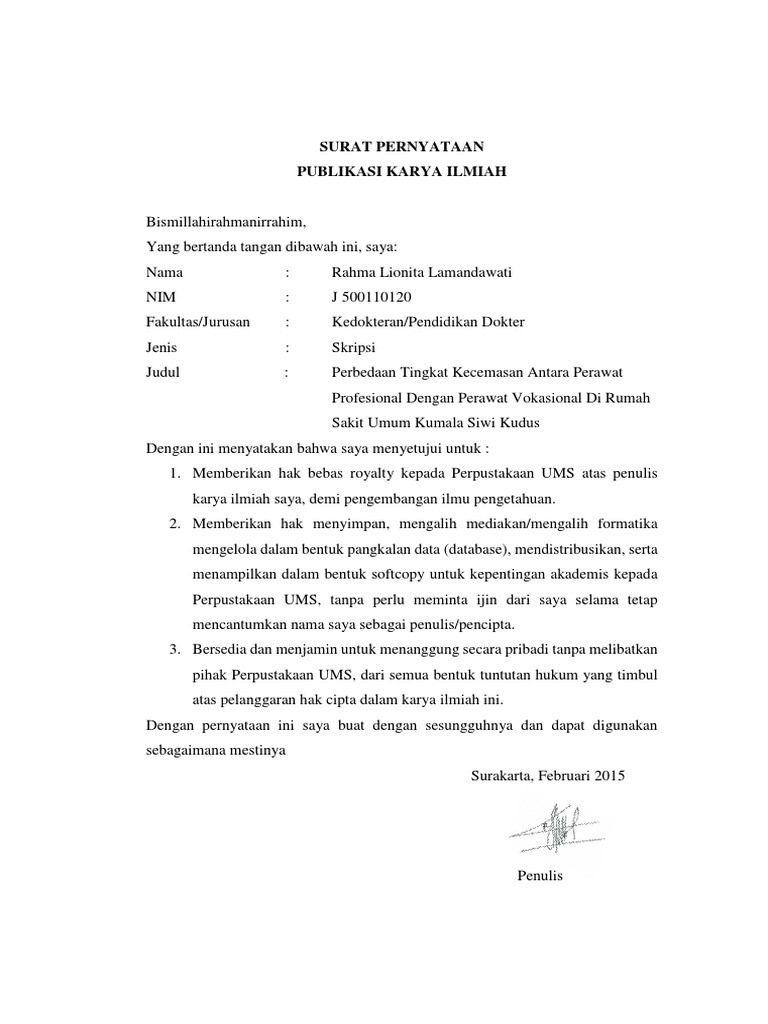 Surat Pernyataan Publikasi Ilmiah | PDF