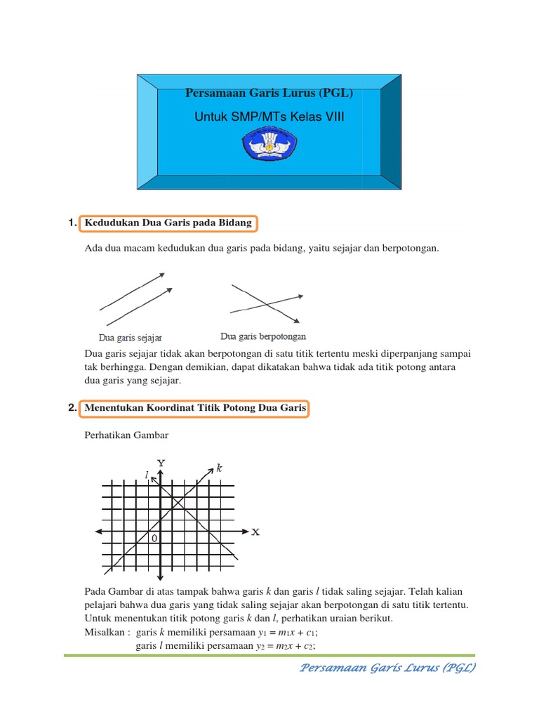Persamaan Garis Lurus Kelas VIII | PDF