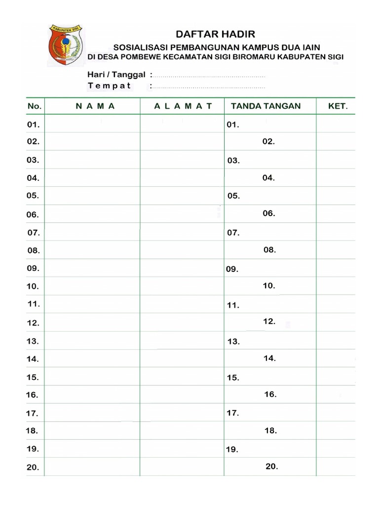 Daftar Hadir Sosialisasi | PDF