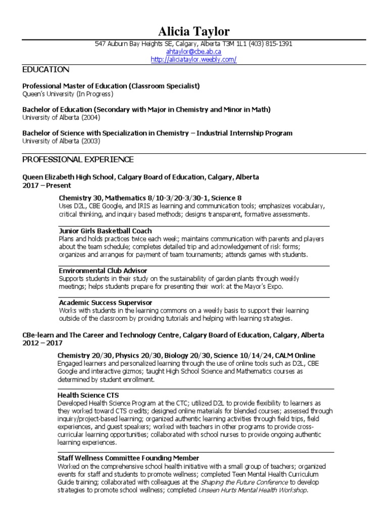 Alicia Taylor - Resume 2018 | PDF | Project Based Learning | Teachers
