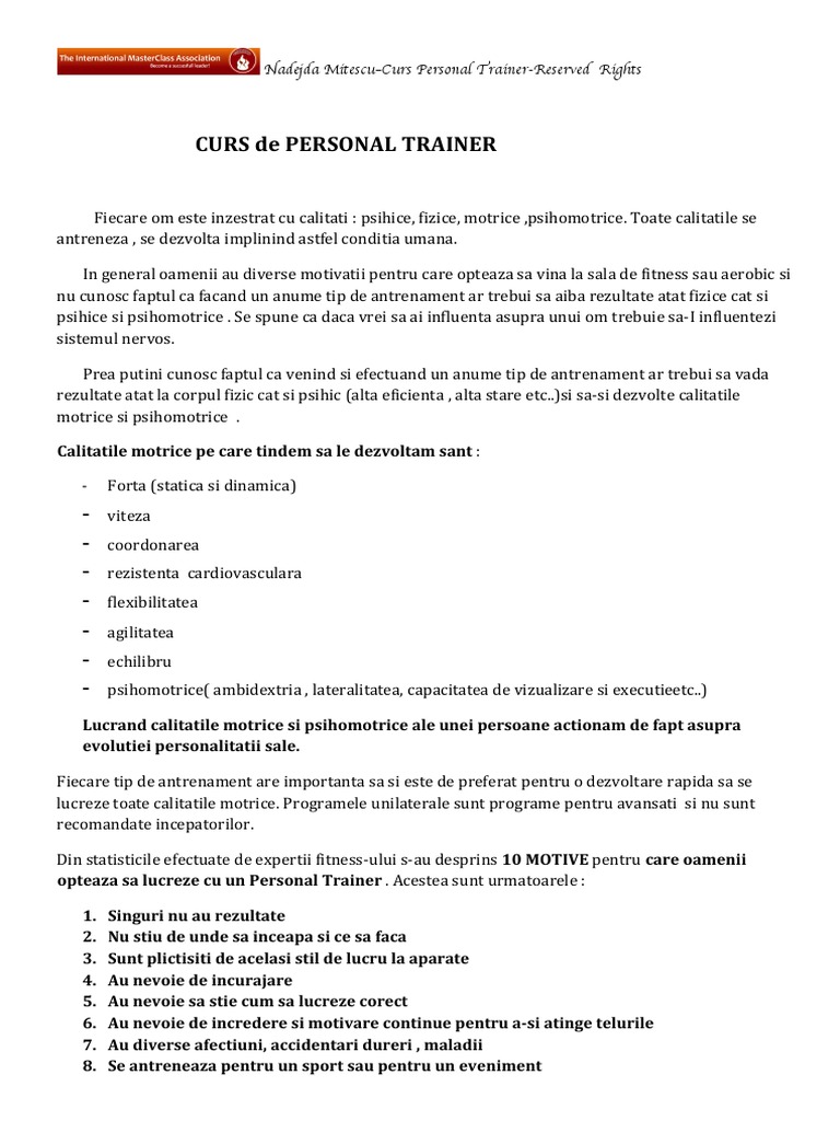 Curs Personal Trainer | PDF | Human Anatomy | Physical Exercise