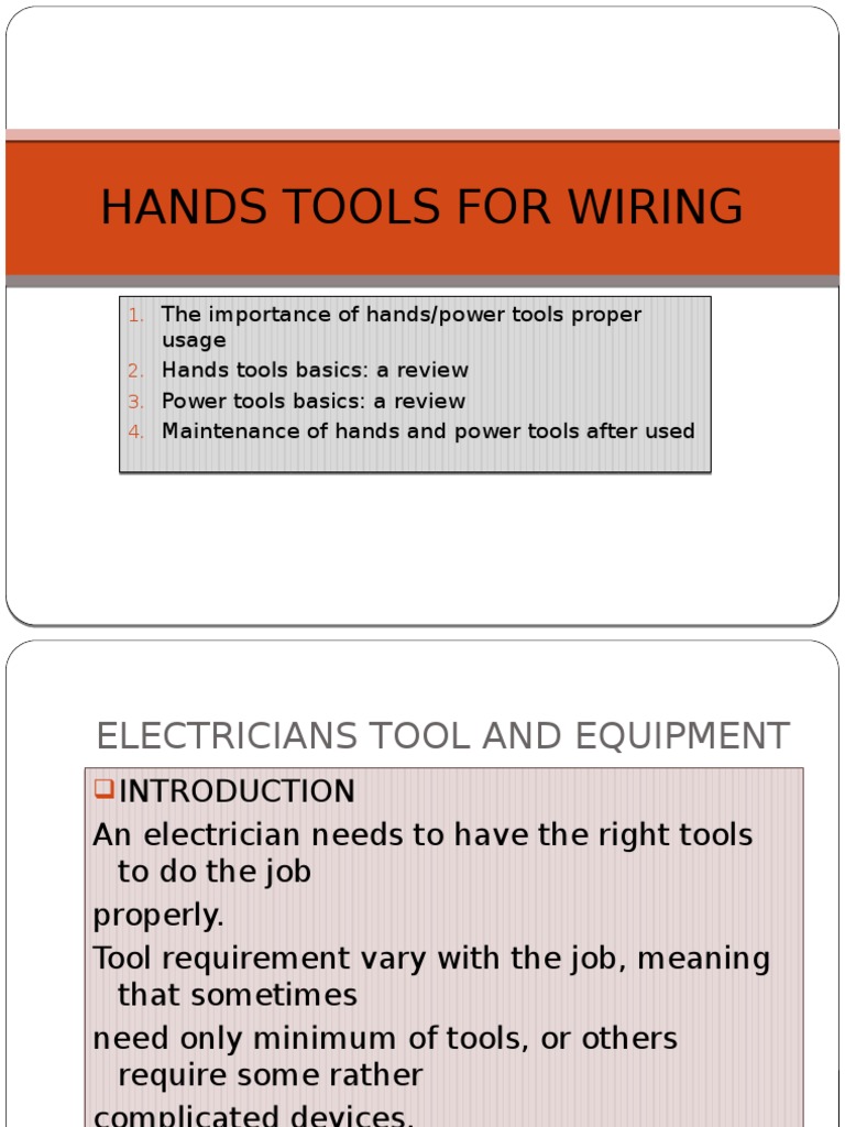Topic 2 Hands Tools For Wiring | PDF | Drill | Tools