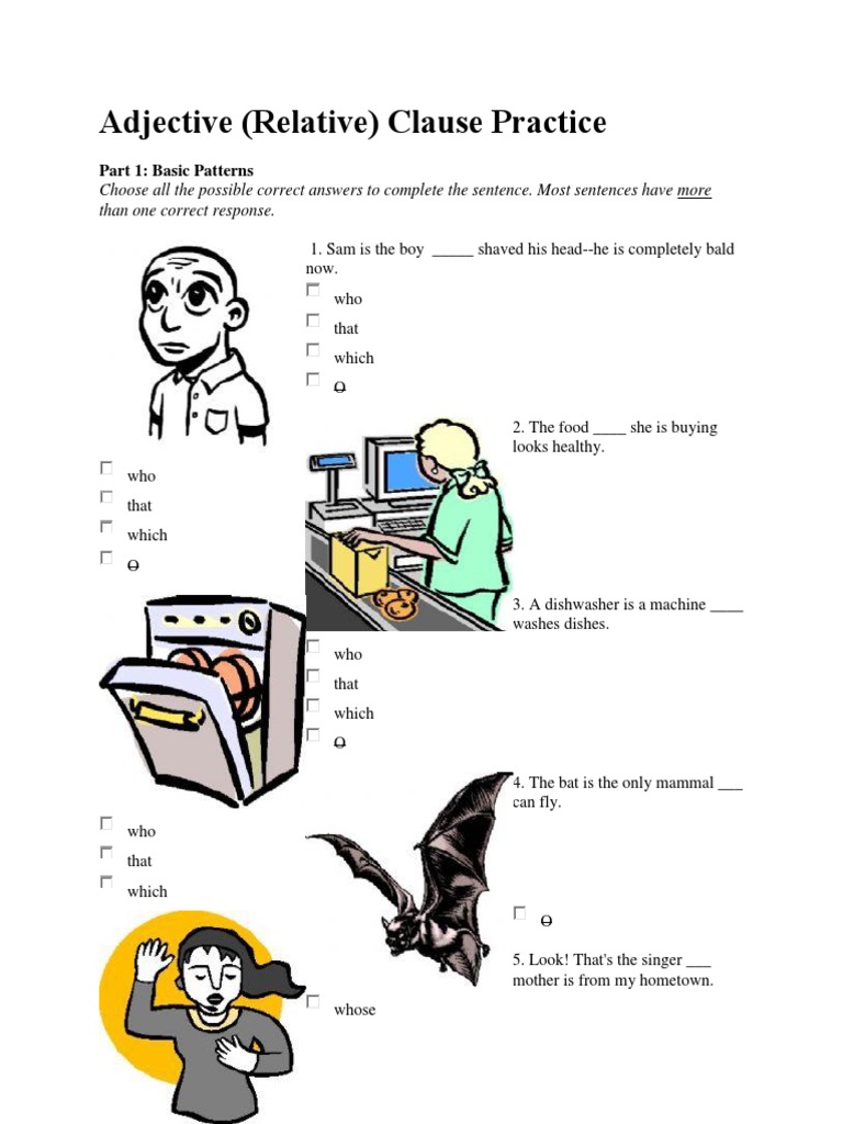Adjective Clause Exercise | Download Free PDF | Noun | Adjective