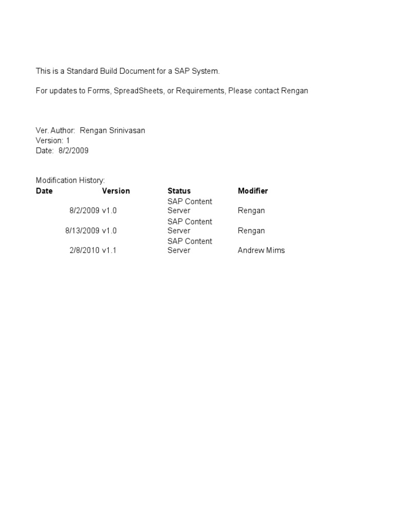 SAP Content Server Build Sheet MULTIPLE | PDF