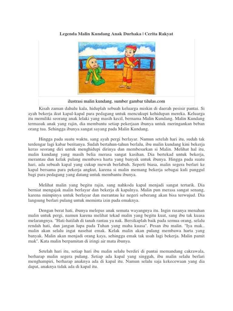 Legenda Malin Kundang Anak Durhaka | PDF