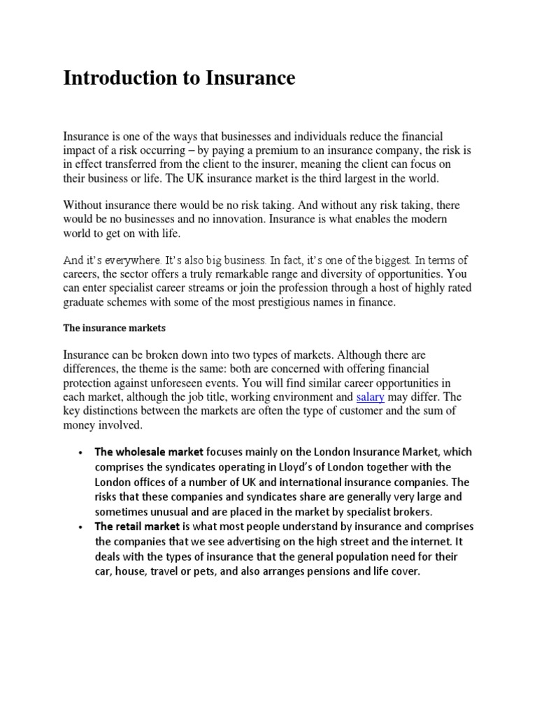 Introduction To Insurance: The Wholesale Market Focuses Mainly On The ...